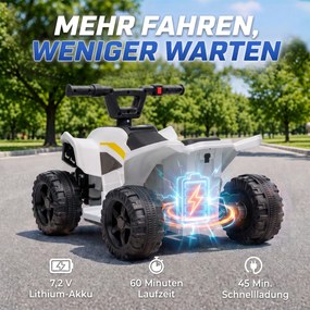 AIYAPLAY Dětské elektrické čtyřkolky 6V, dětská čtyřkolka s lithium-akumulátorem, funkce vpřed, ovládání tlačítkem na řídítkách, 1,5-2 roky, bílá
