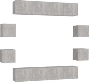 8dílný set TV skříněk betonově šedý dřevotříska 3079068