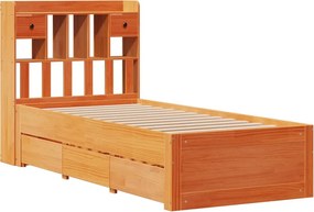 Postel s knihovnou bez matrace hnědá 75x190 cm masivní borovice 3308986