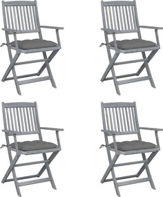 vidaXL Skládací zahradní židle s poduškami 4 ks masivní akáciové dřevo [3064526] Barva: Černá