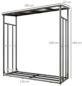 Outsunny regál na palivové dřevo 185 x 62 x 184 cm regál na palivové dřevo s vodotěsným krytem, regál na palivové dřevo pro venkovní použití, vnitřní…
