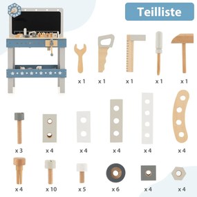 Costway Dětský dřevěný pracovní stůl s tabulí a hodinami a 61 doplňky pro děti
