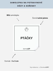 Samolepka na kořenky PTÁČKY bílá 5 × 5 cm tučné písmo