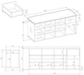 FALCO Botník se sedákem Tazin Odstín: Dub artisan
