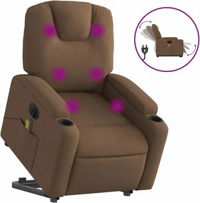 Elektrické zvedací masážní polohovací křeslo hnědé textil 3204408