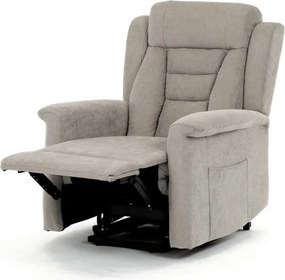 Relaxační křeslo s elektrickým ovládáním, pomoc při vstávání, potah lanýžová látka, 2 motory (82 x 98) cm