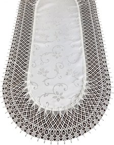 Luxusní krémový oválný ubrus s jemnou výšivkou a krajkou Šířka: 35 cm | Délka: 70 cm