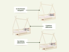 Benlemi Dětská dřevěná postel SAFE 5v1 ve tvaru teepee se zábranou a úložným šuplíkem Zvolte barvu: Petrolejová, Zvolte rozměr: 90x200 cm, Zvolte zábranu: S jednou zábranou