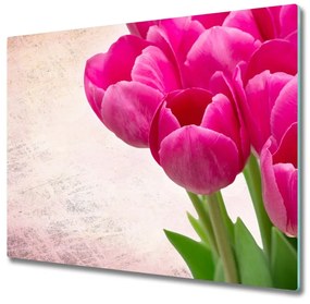 Skleněné deska do kuchyně Růžové tulipány