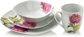 Porcelánová jídelní sada s hrníčkem LEA Peony 16 ks bílá/růžová
