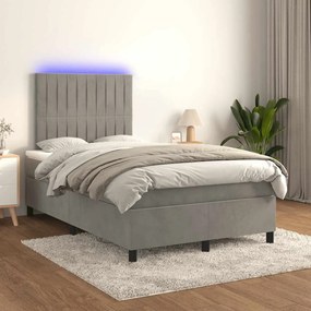 Box spring postel s matrací a LED světle šedá 120x190 cm samet 3270323