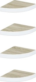 Nástěnné rohové police 4 ks dub a bílé 25 x 25 x 3,8 cm MDF 326632