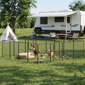 PawHut výběh pro štěňata Venkovní ohrádka pro malé a střední psy, DIY ohrádka pro štěňata se 2 ocelovými dveřmi, šedá | Aosom.de
