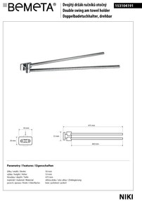 Bemeta Design NIKI: Držák ručníků, 475 mm, dvojitý, otočný -