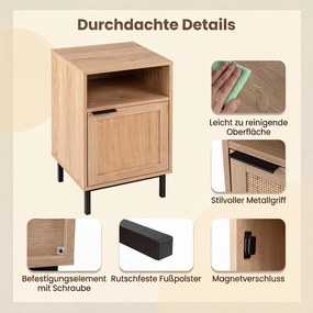 Costway Sada 2 nočních stolků s ratanovými dvířky, přírodní