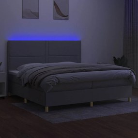 Box spring postel s matrací a LED světle šedá 200x200 cm textil 3135381