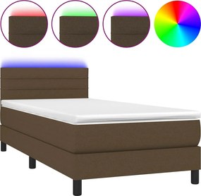 Box spring postel s matrací a LED tmavě hnědá 80x200 cm textil 3133192