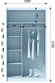 Šatní skříň se zrcadlem MIRO 120x215 cm dub craft/černá