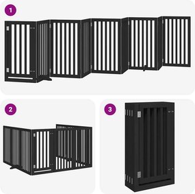 Zábrana pro psy s dvířky skládací 9 panelů černá 450 cm topol 3155656