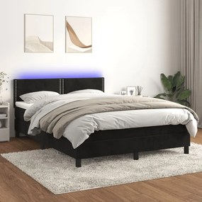 Box spring postel s matrací a LED černá 140x200 cm samet
