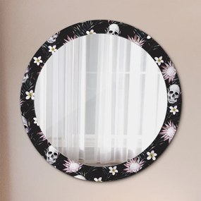 Kulaté dekorativní zrcadlo Květiny lebky fi 80 cm