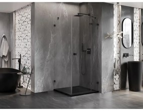 Mexen Lunar, pravostranný výklopný sprchový kout 70 x 70 cm, 8mm čiré sklo, černý profil, 834-070-070-70-00-P