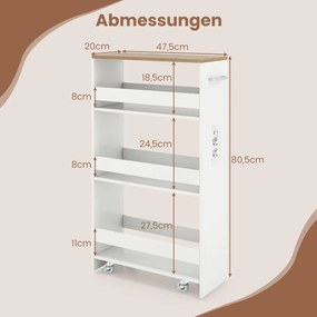 Costway 20 cm široký vozík do výklenku na kolečkách 4 patra úzký kuchyňský vozík