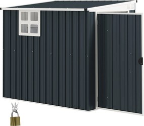 Metalový zahradní přístřešek Outsunny 2.6m² 128x193x181cm s pultovou střechou, oknem a zámkem, odolný proti počasí pro zahradní a venkovní použití Tma