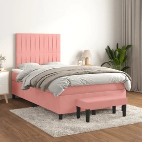 vidaXL Box spring postel s matrací 120 x 200 cm samet [3137954] Barva: Růžová
