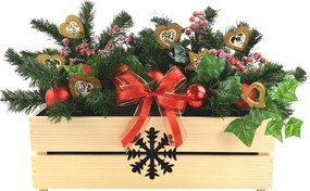 AMADEA Dřevěný vánoční truhlík s vločkou přírodní, uvnitř s černou fólií, 52x21,5x17cm, český výrobek
