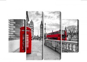 Vícedílný obraz Červená Telefonní Budka V Londýně A Big Ben Nedostatek Nedostatek Přírodní plátno 160x120