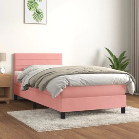 vidaXL Box spring postel s matrací 100x200 cm samet [3141348] Barva: Růžová