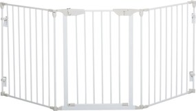 PawHut Dveřní ochranná brána pro psy 3 prvky včetně bezpečnostních dveří, montáž na zeď pro krb a troubu, bílý kov 180 x 3 x 74,5 cm | Aosom
