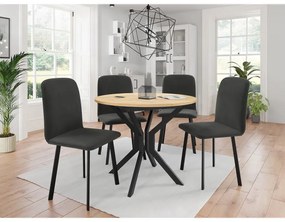 Rozkládací stůl Kirtore M 90 se 4 židlemi Lekoz, Barva dřeva: šedý mramor + černá, Potah: Amor Velvet 4302