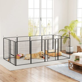 PawHut Playpen pro štěňata s 12 panely 68x100 cm - Dveře, kolíky do země, flexibilní, skládací ochranný kryt - Volný prostor, 100 cm vysoký