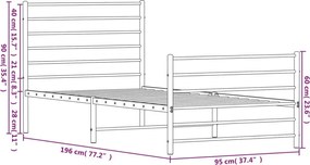 vidaXL Kovový rám postele s hlavovým a nožním čelem 90 x 190 cm [352378] Barva: Bílá