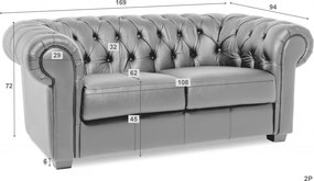 Kožená pohovka CHESTERFIELD - 2P, šedá (Rimini)