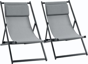 Outsunny Sada 2 skládacích hliníkových lehátek s nastavitelným opěradlem a podhlavníky na terasu, patio, venku 58x96,5x91,5 cm Tmavě šedá | Aosom