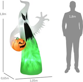 HOMCOM Samonafukující strašidelný duch, LED osvětlený Halloween dekorace, polyester, bílá, 105 x 65 x 180 cm