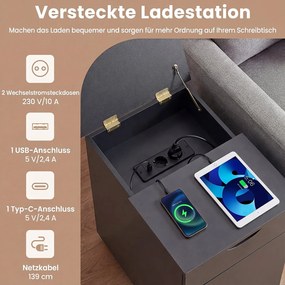 Costway Sada 2 nočních stolků s nabíjecí stanicí, odkládací stolek