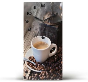Wallmuralia Nástěnné skleněné hodiny Šálek kávy 30x60 cm