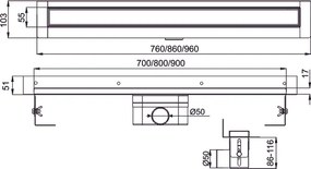 Mereo Mereo, Sprchový set: Lima, trojdílné, zasunovací, chrom ALU,, žlab ke stěně vč. roštu, CK80622KZ
