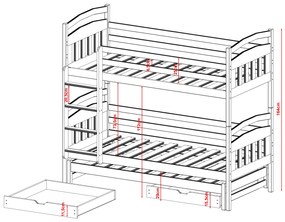 Dětská patrová postel z masivu borovice ALDA s přistýlkou a šuplíky - 200x90 cm - bílá