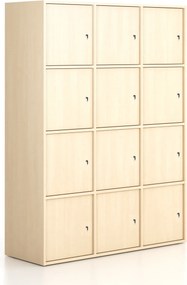 Kancelářská skříň FRAME, 12x dveře, 1299 x 450 x 1735 mm, cylindrický zámek, bříza