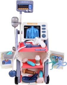 LEAN Toys Sada malého lékaře s vozíkem RTG a EKG, světla, růžová, 16 ks