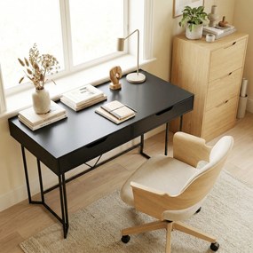 HOMCOM psací stůl s 2 zásuvkami, moderní design s kovovým rámem pro domácí kancelář a ložnici — 120 x 60 x 77 cm, černý
