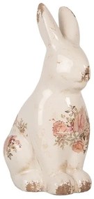 Béžová keramická dekorace králík s růžemi Rosien L - 16*12*28 cm
