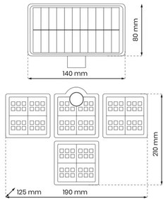 LED Solární reflektor se senzorem pohybu a soumraku 30W/3,7V 2400 mAh IP47 + DO