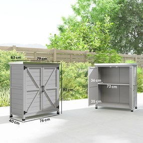 Gartenschrank, Außenschrank mit Arbeitsfläche, Werkzeugschrank, Massivholz, Stahl, 79B x 43T x 92H cm, Grau