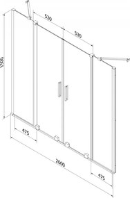 Mexen, Mexen Velar Duo parawan nawannowy 2-skrzydłowy rozsuwany 200 x 150 cm, szron, chrom - 896-200-000-32-01